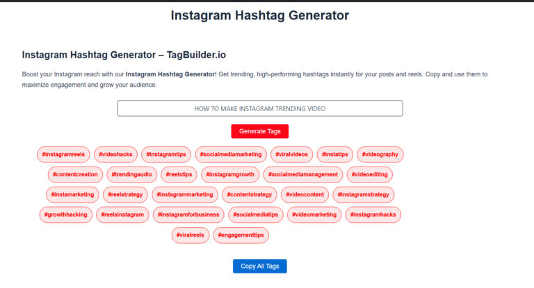 Instagram Hashtag Generator » TagBuilder